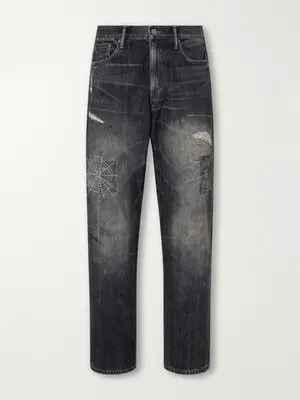 NEIGHBORHOOD Savage Straight-leg Distressed Embroidered Jeans - Black