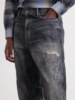 NEIGHBORHOOD Savage Straight-leg Distressed Embroidered Jeans - Black