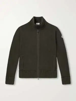 Moncler Logo-appliquéd Wool And Cashmere-blend Zip-up Cardigan - Green