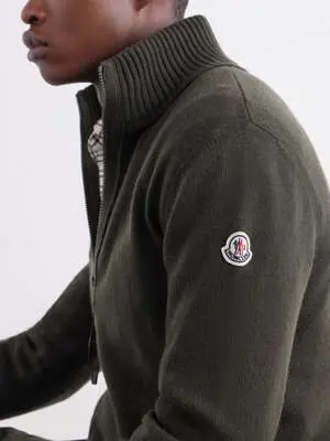 Moncler Logo-appliquéd Wool And Cashmere-blend Zip-up Cardigan