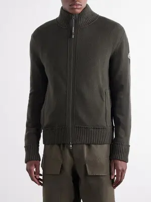 Moncler Logo-appliquéd Wool And Cashmere-blend Zip-up Cardigan
