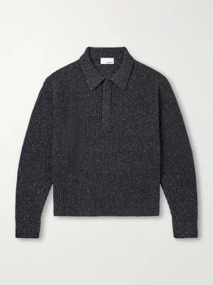 SAGE NATION Ribbed-knit Wool Polo Sweater - Gray