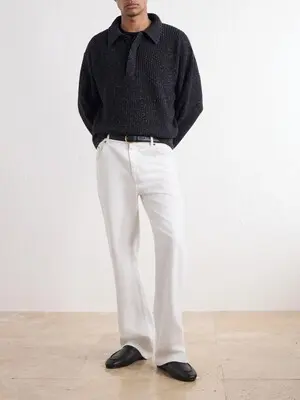 SAGE NATION Ribbed-knit Wool Polo Sweater