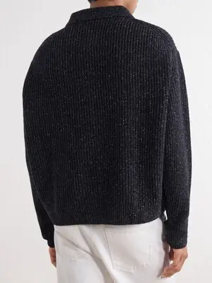 SAGE NATION Ribbed-knit Wool Polo Sweater
