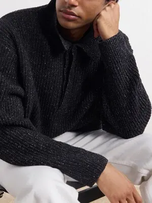 SAGE NATION Ribbed-knit Wool Polo Sweater