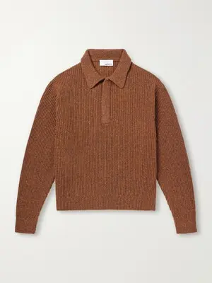 SAGE NATION Ribbed-knit Wool Polo Sweater
