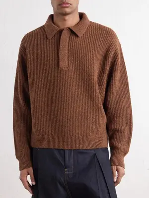 SAGE NATION Ribbed-knit Wool Polo Sweater