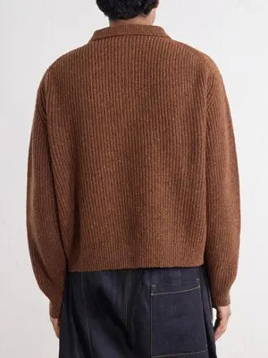 SAGE NATION Ribbed-knit Wool Polo Sweater