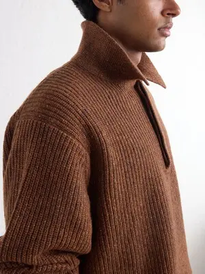 SAGE NATION Ribbed-knit Wool Polo Sweater