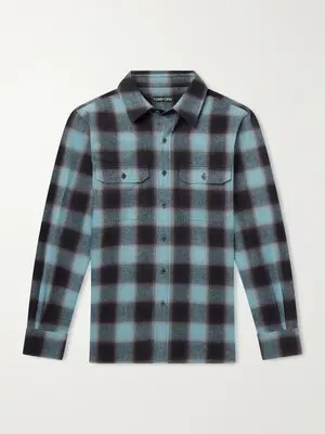 TOM FORD Checked Cotton-flannel Shirt - Blue