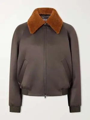 Zegna Shearling-trimmed Wool And Silk-blend Twill Blouson Jacket - Green