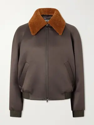 Zegna Shearling-trimmed Wool And Silk-blend Twill Blouson Jacket - Green