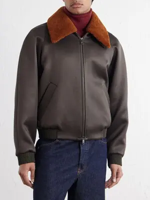 Zegna Shearling-trimmed Wool And Silk-blend Twill Blouson Jacket - Green