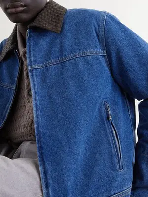 Bottega Veneta Intrecciato Leather-trimmed Denim Jacket