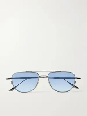 JACQUES MARIE MAGE Cendrars Double-bridge Aviator-style Silver-tone Titanium Sunglasses - Blue