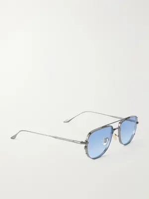 JACQUES MARIE MAGE Cendrars Double-bridge Aviator-style Silver-tone Titanium Sunglasses