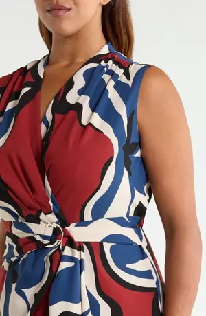 Anne Klein Print Surplice Midi Dress