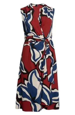 Anne Klein Print Surplice Midi Dress