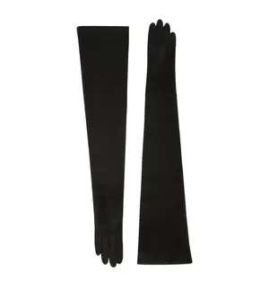 Max Mara Lamb Suede Long Gloves - Grey