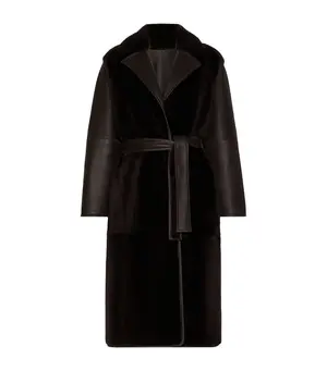 Max Mara Leather-shearling Belted Longline Coat - Brown