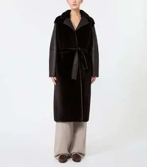 Max Mara Leather-shearling Belted Longline Coat