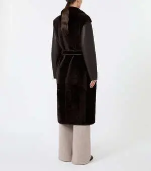 Max Mara Leather-shearling Belted Longline Coat
