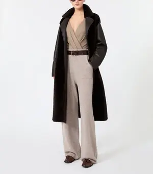 Max Mara Leather-shearling Belted Longline Coat