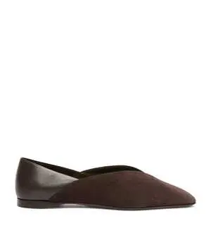 Max Mara Suede Leather-trim Ballet Flats - Brown