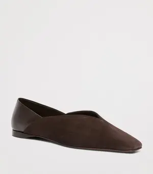 Max Mara Suede Leather-trim Ballet Flats - Brown