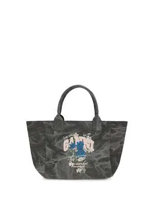 GANNI Medium Trapeze Flower-print Shopping Bag - Gray