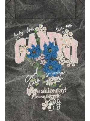 GANNI Medium Trapeze Flower-print Shopping Bag - Gray