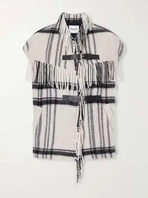 MARANT ETOILE Ginesa Fringed Checked Brushed Wool-blend Vest - Multi