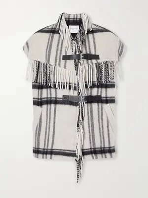 MARANT ETOILE Ginesa Fringed Checked Brushed Wool-blend Vest - Multi