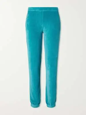 Suzie Kondi Simera Cotton-blend Velvet Tapered Sweatpants - Turquoise