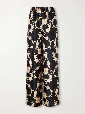 La DoubleJ Palazzo Floral-print Silk-twill Wide-leg Pants - Black