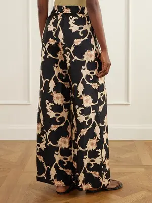 La DoubleJ Palazzo Floral-print Silk-twill Wide-leg Pants - Black