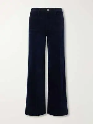 FRAME Cotton-blend Corduroy High-rise Wide-leg Pants - Navy