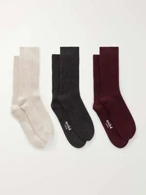 Arch4 Lucia Set Of Three Ribbed Cashmere Socks - Multi
