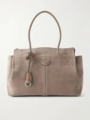 TOD'S Logo-embossed Suede Tote - Brown