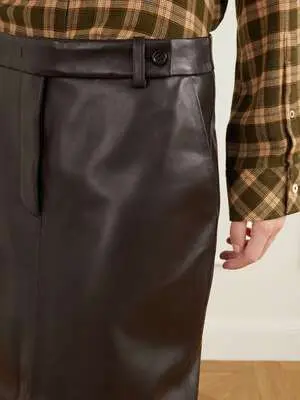 Co Double-slit Leather Midi Skirt - Brown
