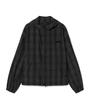 JUUN.J Mini-check Drawstring Hooded Zip-up Top - Black
