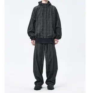 JUUN.J Mini-check Drawstring Hooded Zip-up Top