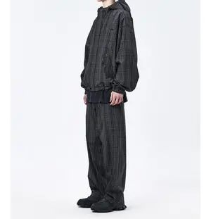 JUUN.J Mini-check Drawstring Hooded Zip-up Top