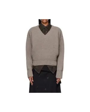 RÓHE Sculptural V-neck Knitted Sweater - Gray