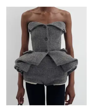 Magda Butrym Strapless Wool Blouse With Rose Peplum