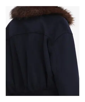SELF-PORTRAIT Wool Fur Trim Jacket - Navy