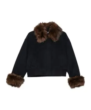 SELF-PORTRAIT Fur Trim Bomber Jacket - Navy