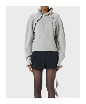 Blumarine Wool Cardigan With Ruching And Flounced Detailing