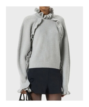 Blumarine Wool Cardigan With Ruching And Flounced Detailing