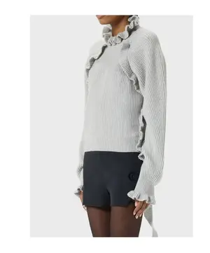 Blumarine Wool Cardigan With Ruching And Flounced Detailing